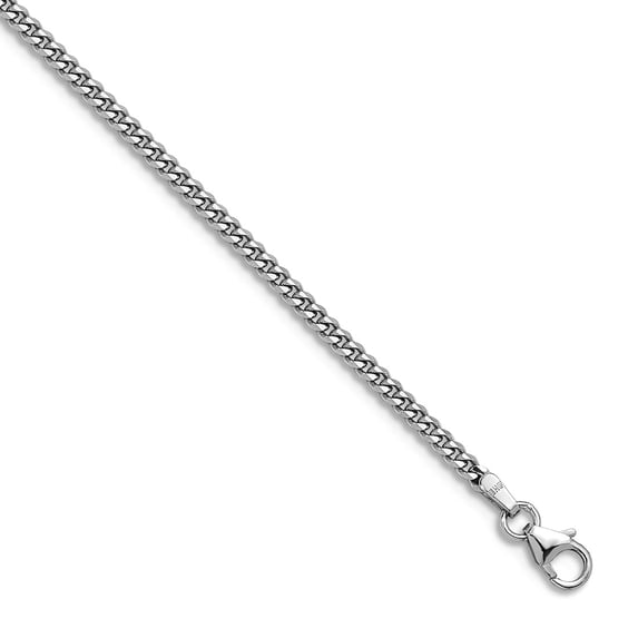 14k White Rhodium Plated Polished 2.4mm Solid Curb Chain Necklace 22 ...