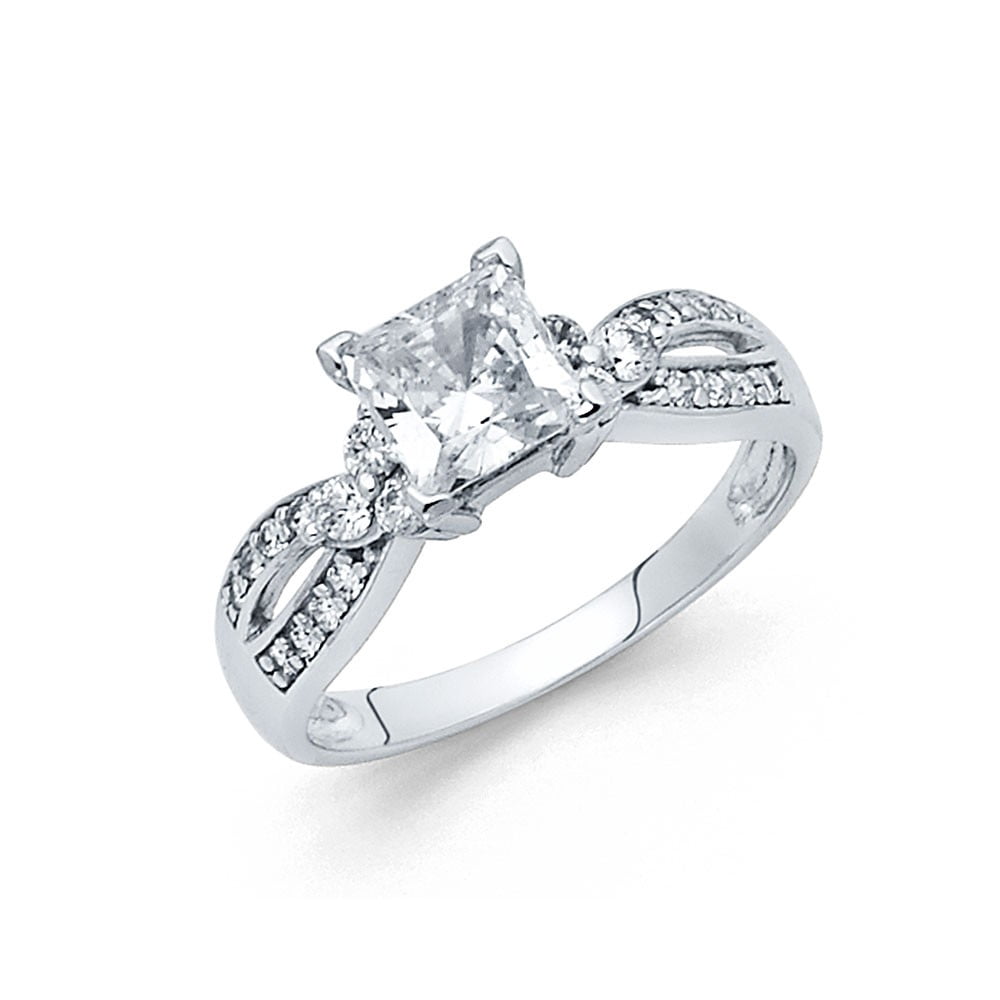 14k White Solid Italian Gold CZ Fancy Princess Cut Wedding Infinity ...