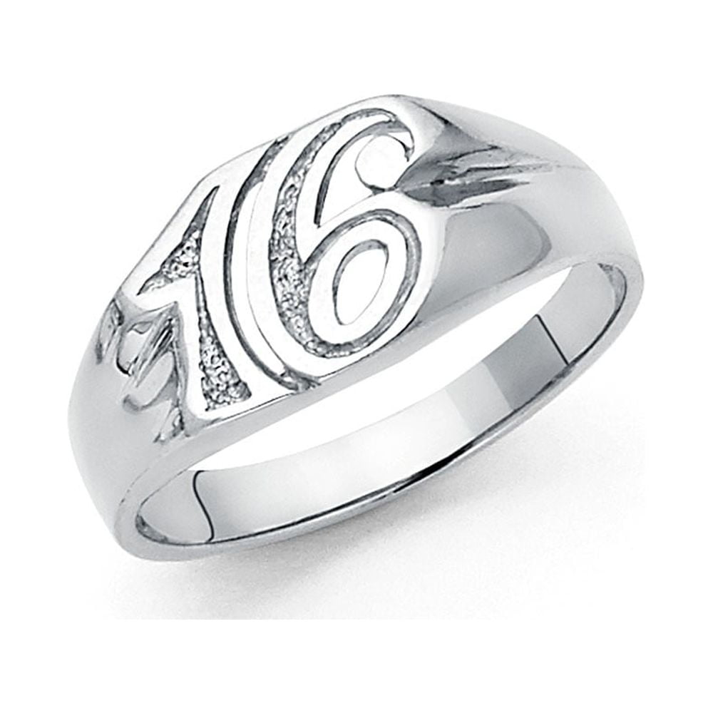14k White Solid Italian Gold Plain Polished Sweet 16 Ring 9mm - Walmart.com