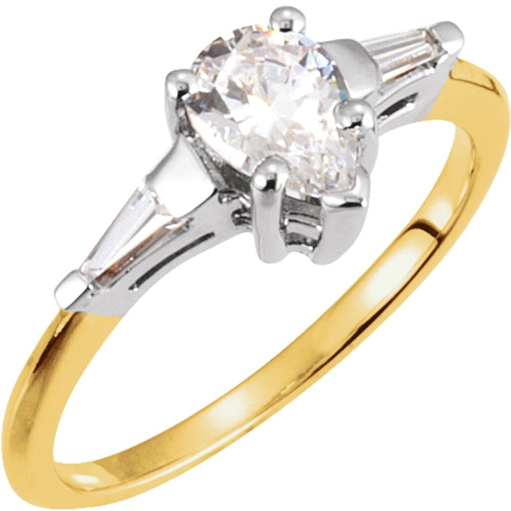 14k White and Yellow Two Tone Gold 10x7mm Pear Baguette Bridal Wedding ...