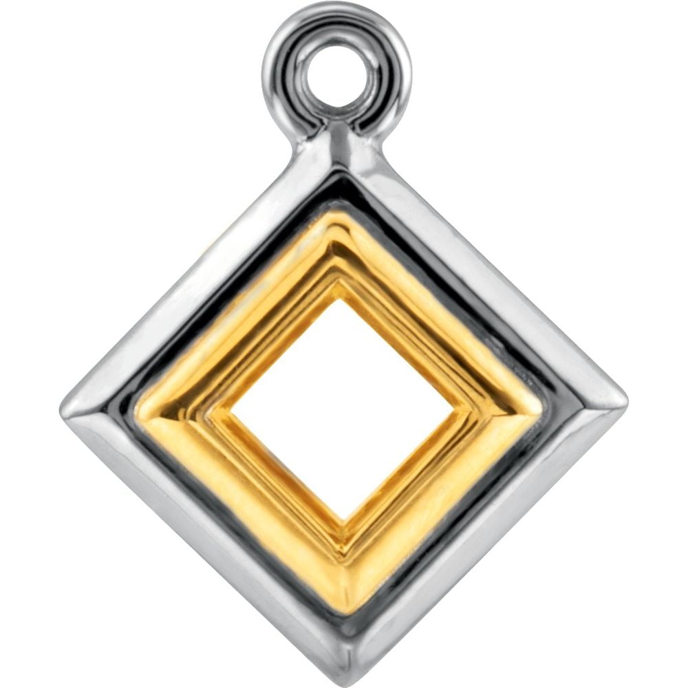 14k White and Yellow Two Tone Gold 2mm Square Shape Bezel-Set Dangle ...