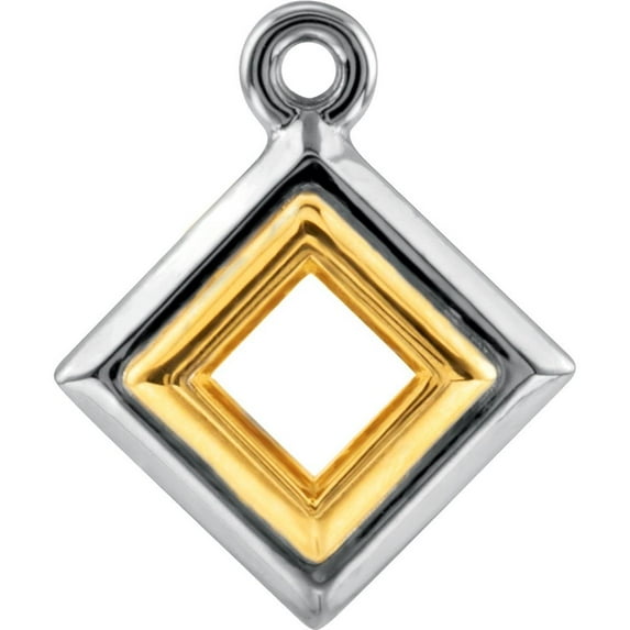 14k White and Yellow Two Tone Gold 2mm Square Shape Bezel-Set Dangle ...