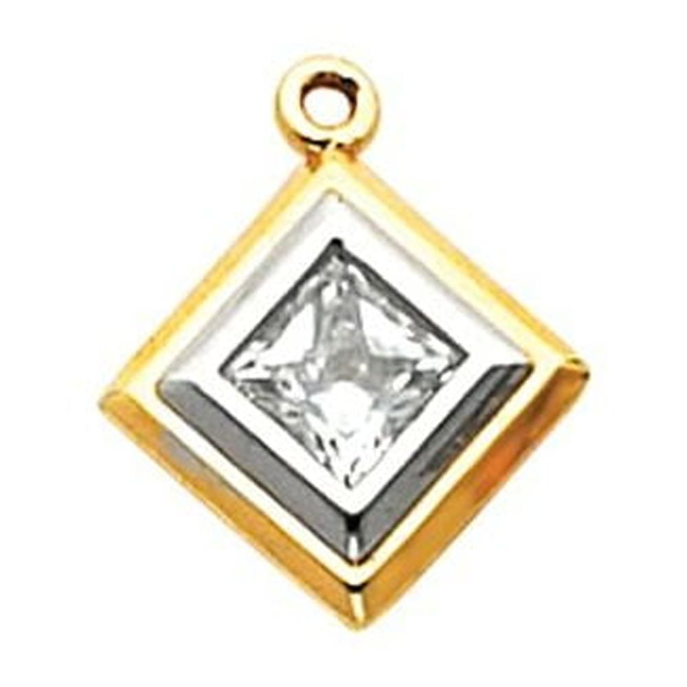 14k White and Yellow Two Tone Gold 5mm Square Shape Bezel-Set Dangle ...
