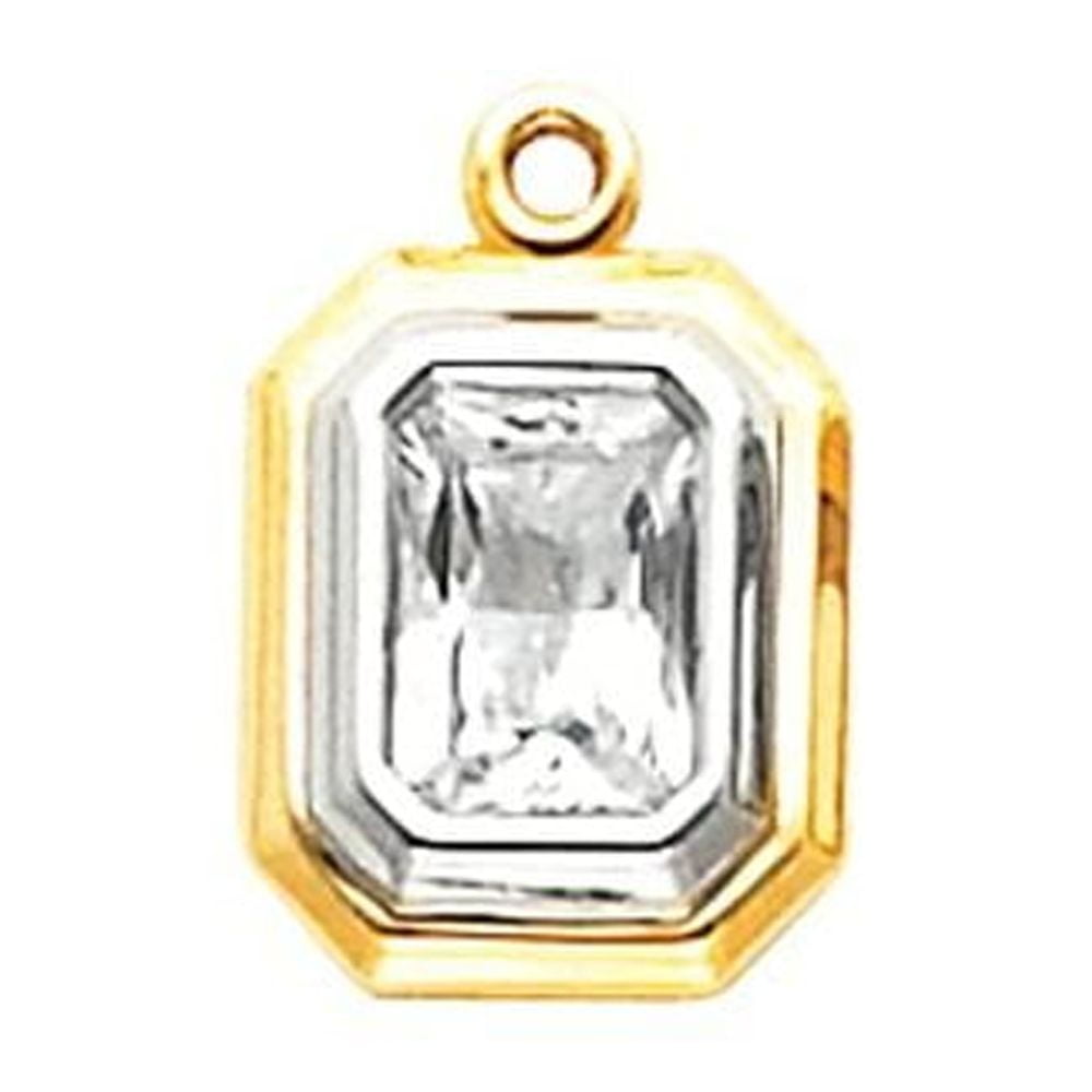 14k White and Yellow Two Tone Gold 6x4mm Emerald Cut Bezel-Set Dangle ...