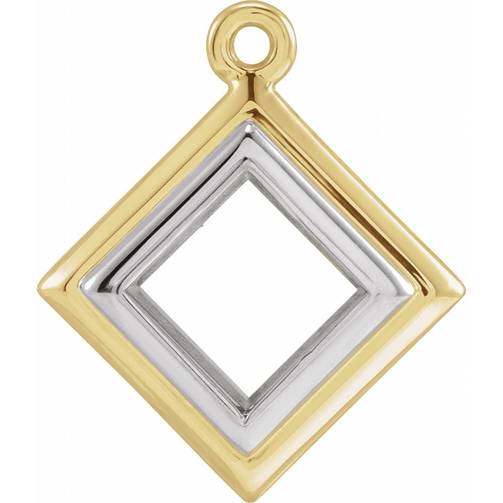 14k White and Yellow Two Tone Gold 8mm Square Shape Bezel-Set Dangle ...