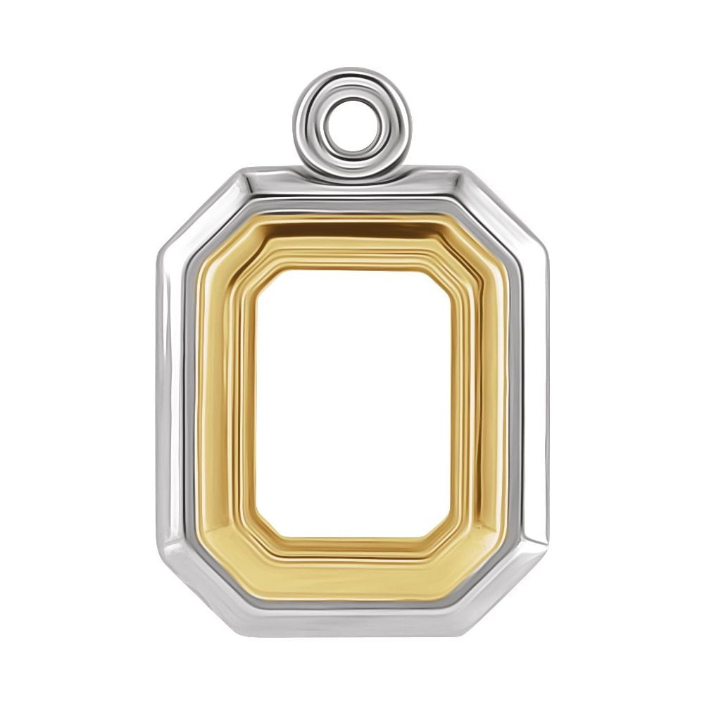 14k White and Yellow Two Tone Gold 9x7mm Emerald Cut Bezel-Set Dangle ...