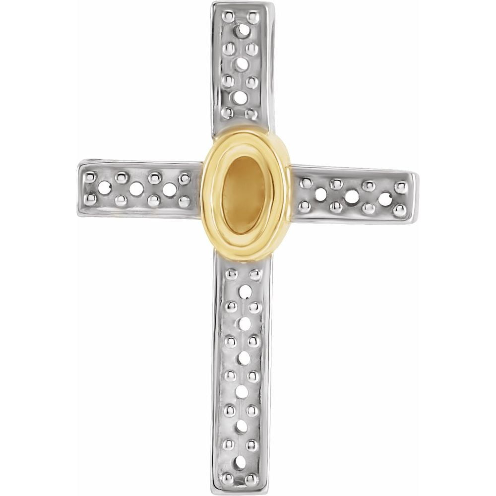 14k White and Yellow Two Tone Gold Oval Shape Cross Religious Pendant ...