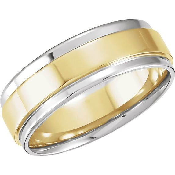 14k White and Yellow Two Tone Gold 7.5mm Flat Edge Bridal Wedding Engagement Anniversary Band ...