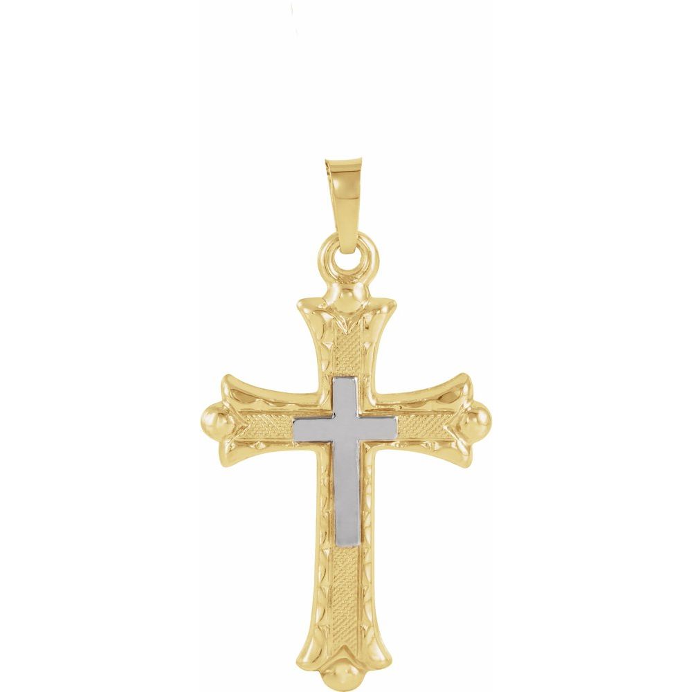 14k White and Yellow Two Tone Gold Hollow Cross Religious Pendant Fine ...