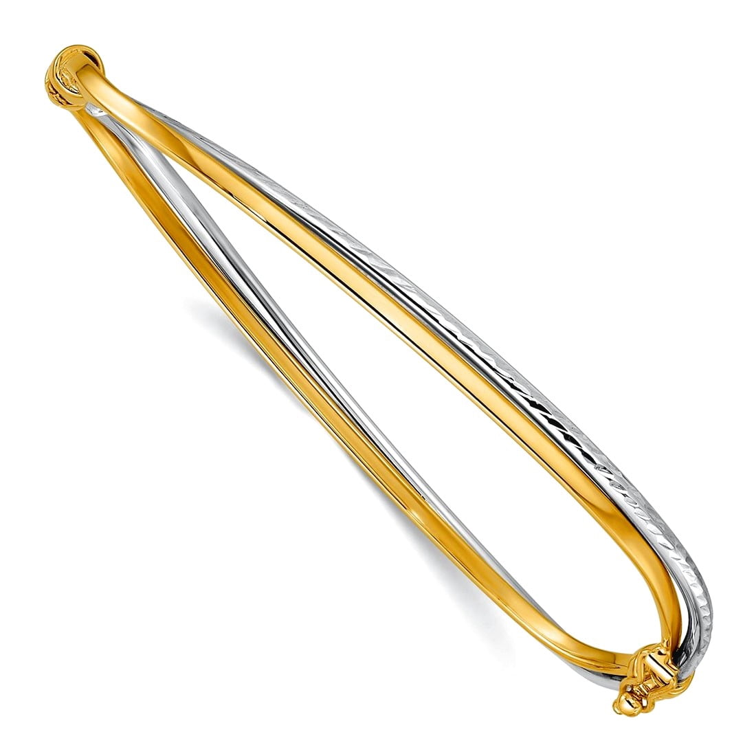 14k With Rhodium Polished Sparkle-Cut Twist Hinged Bangle Bracelet 4mm ...