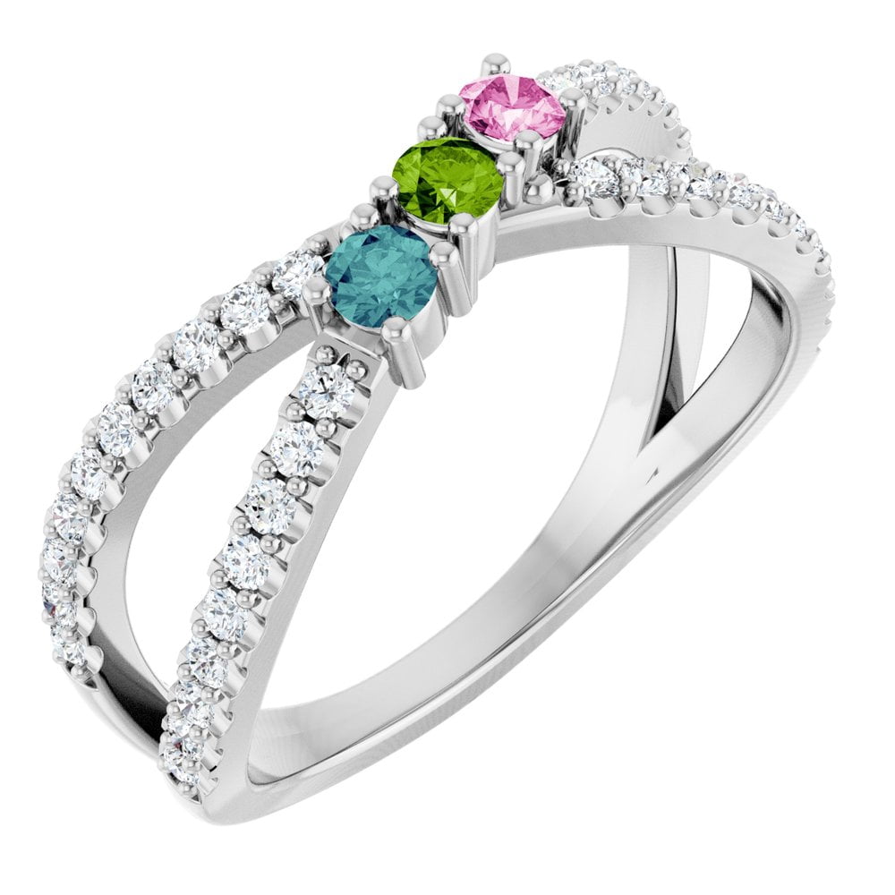 14k X1 White Gold 3 Three-Stone Family Criss-Cross Freeform Bypass ...