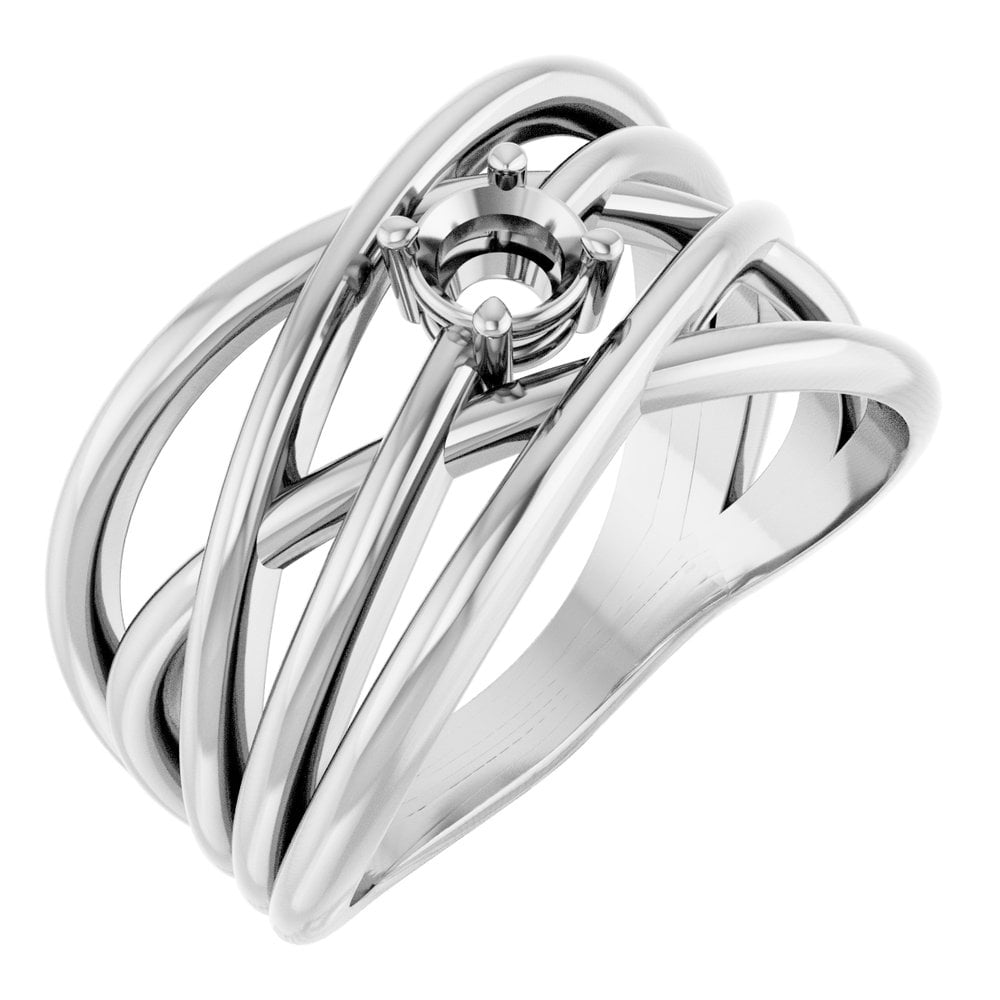 14k X1 White Gold 4.1mm Round Shape Solitaire Criss-Cross Freeform ...