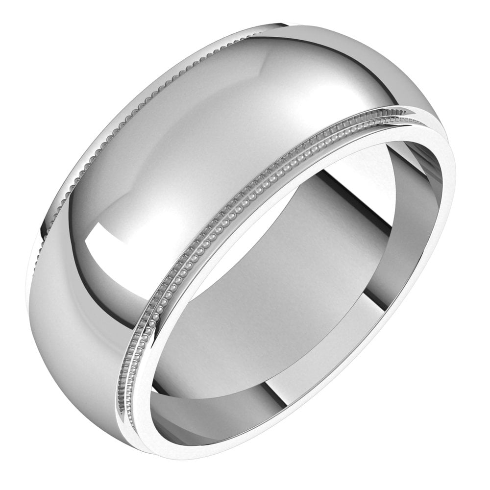 14k X1 White Gold 8mm Milgrain Half Round Shape Edge Classic Bridal ...