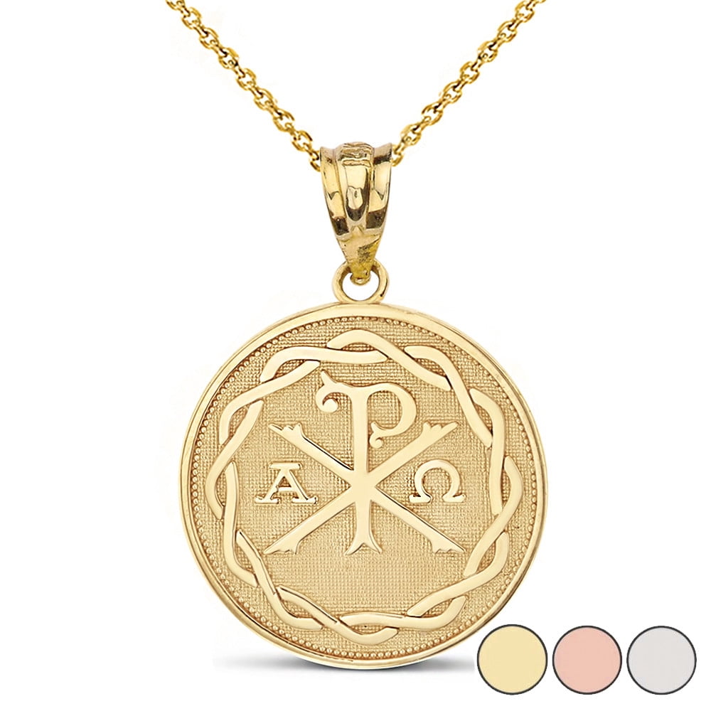 14k Yellow Christian Chi Rho Alpha and Omega Symbol Beaded Medallion ...