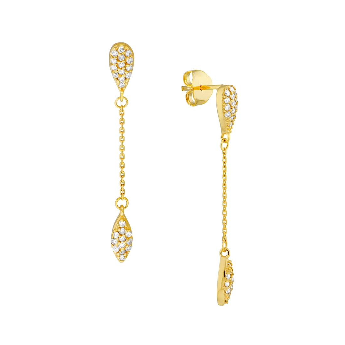 14k Yellow Gold 0.25 Dwt Diamond Teardrop and Marque Dangle Earrings ...