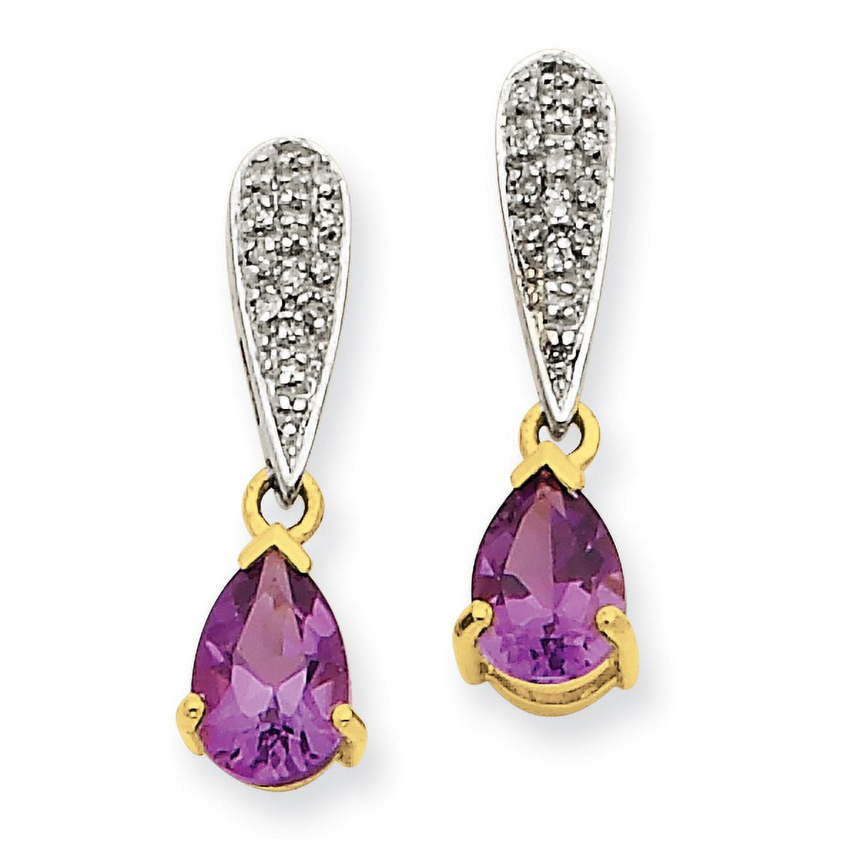 14k Yellow Gold 0.8IN Long Amethyst & Diamond Post Dangle Earrings ...