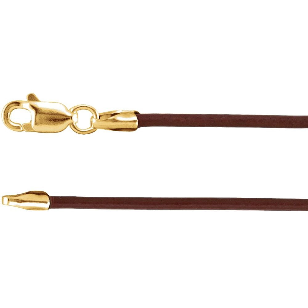 14k Yellow Gold 1.5mm Brown Leather Cord Chain Necklace Fine Jewelry ...