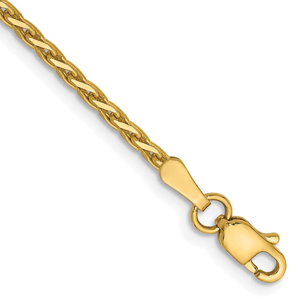 14k Yellow Gold 1.9mm Round Shape Diamond Cut Wheat Chain Bracelet Fine ...
