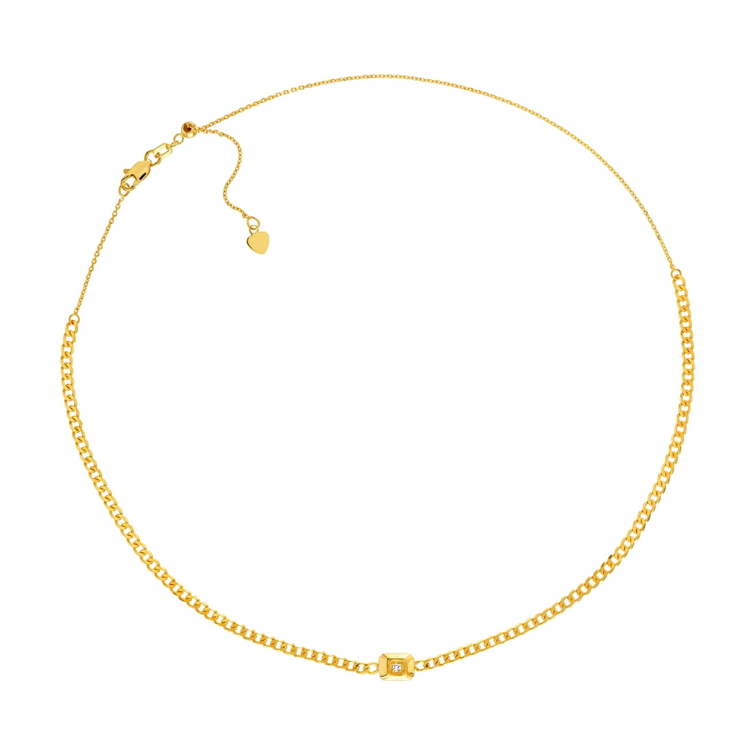 14k Yellow Gold 1 Diamond 0.032 Dwt Adjustable Choker Necklace 17 Inch ...
