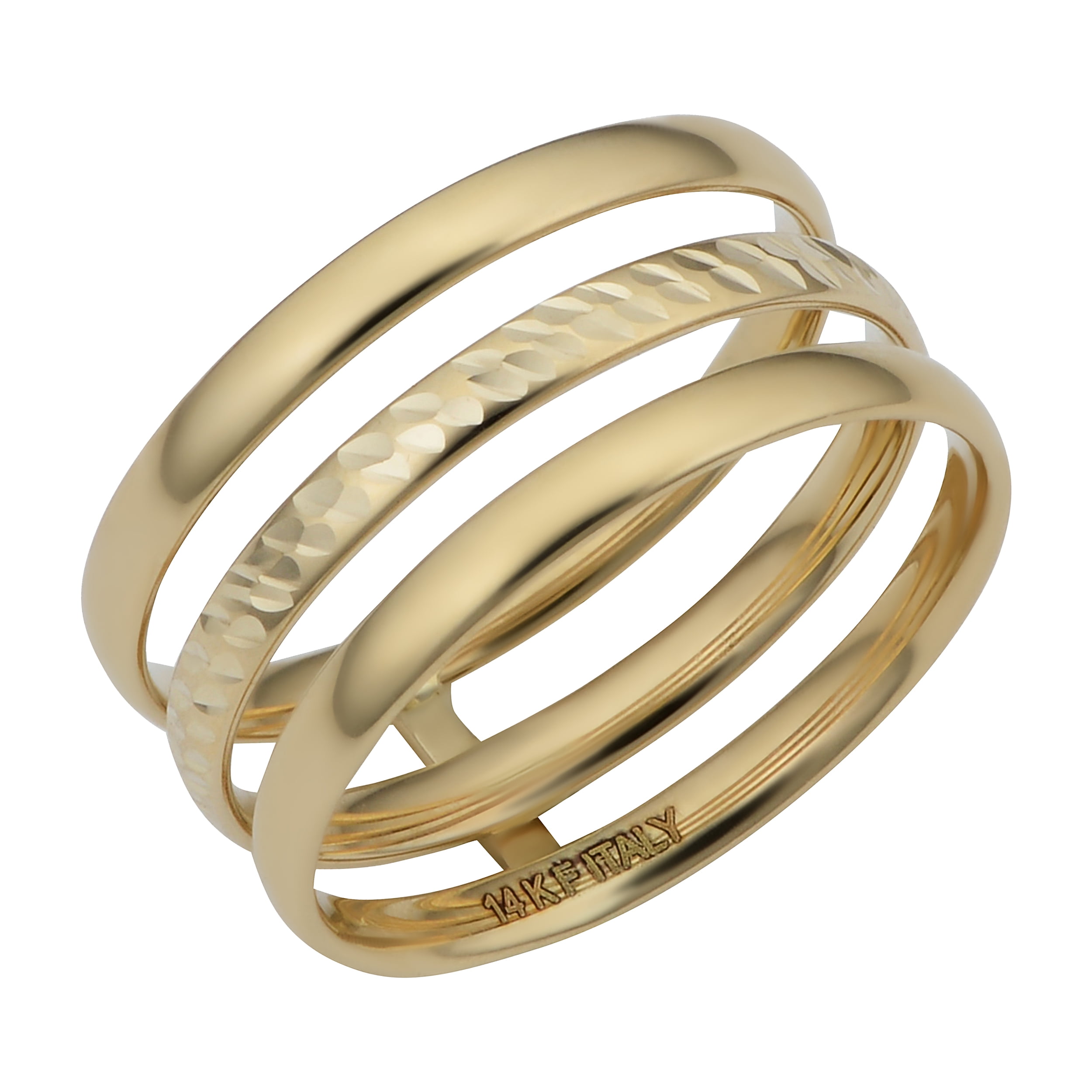 14k Yellow Gold Women's Triple Band Ring with Diamond-Cut Finish, Size ...