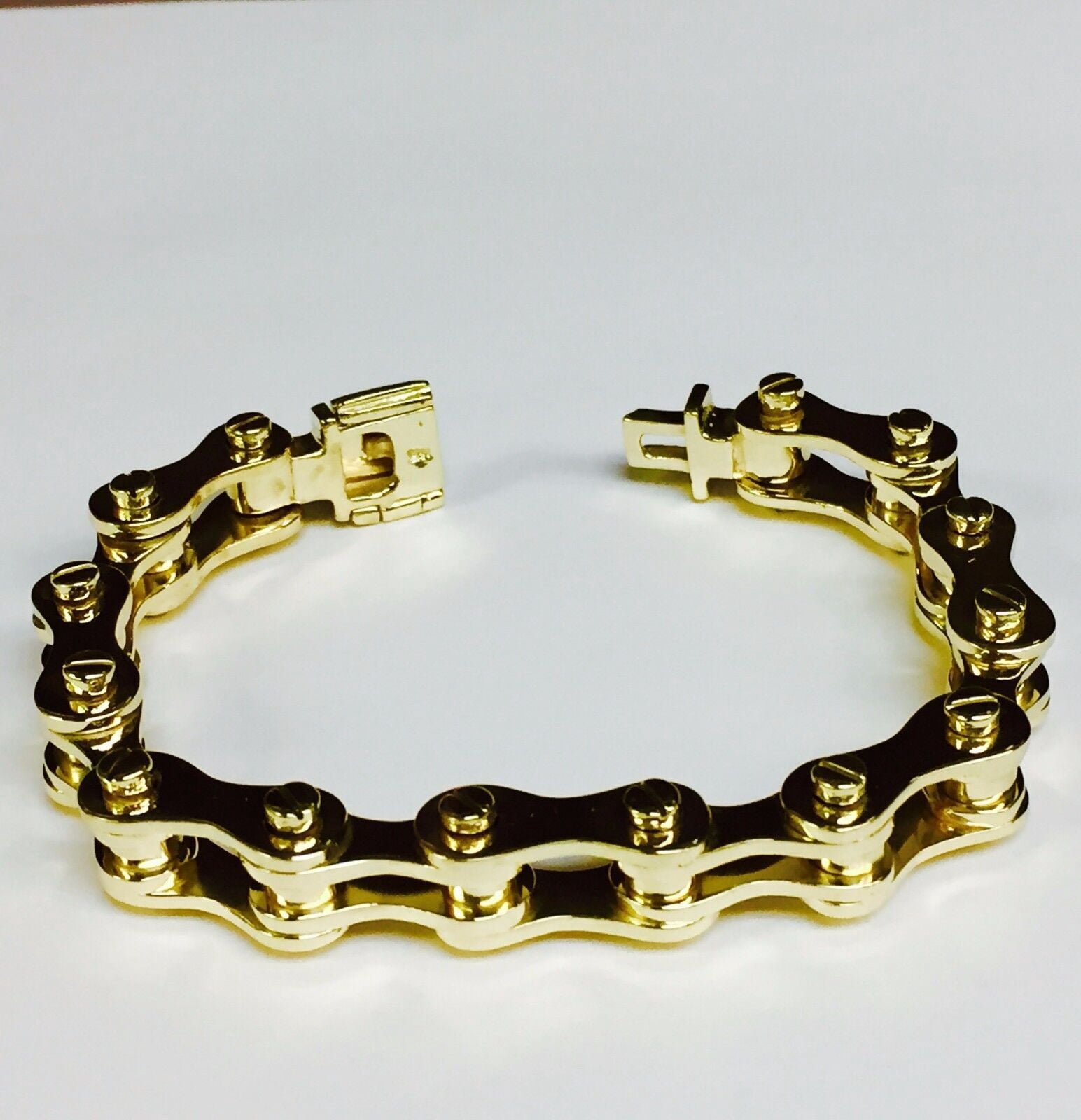 14k Yellow Gold 11.5mm Motorcycle/Bike Chain , Bracelet, 7.5", Approx ...