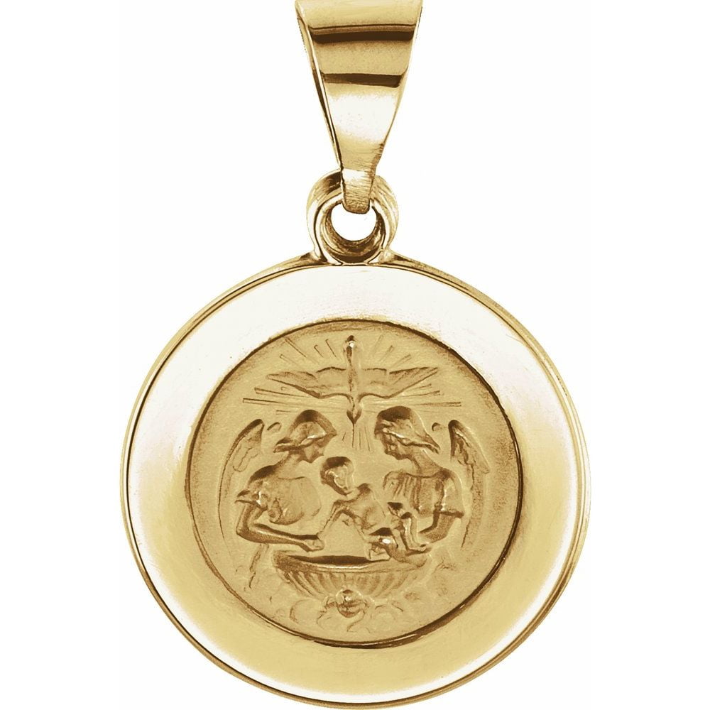 14k Yellow Gold 14.75mm Round Shape Hollow Baptismal Medal Religious ...