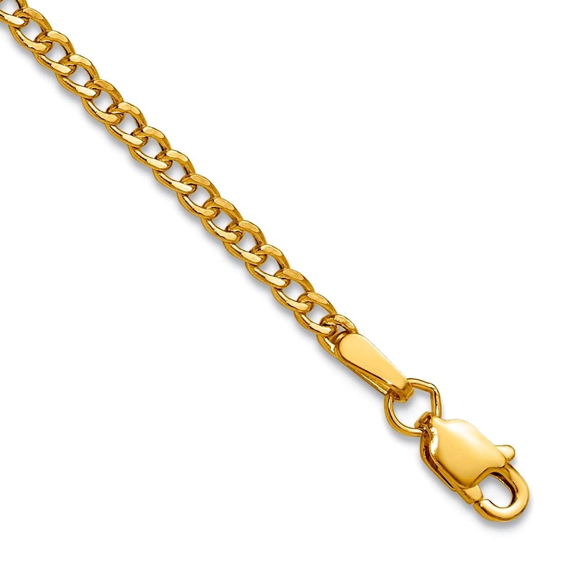 14k Yellow Gold 2.5mm Semi-solid Curb Chain Bracelet 8 Inch Link ...