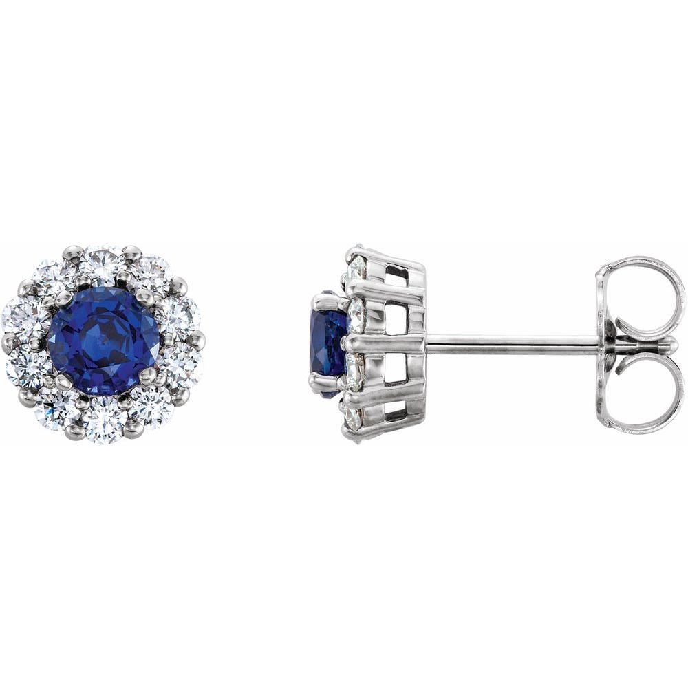 14k Yellow Gold 3.5mm Round Shape Diamond Semi-Set Halo-Style Earrings ...