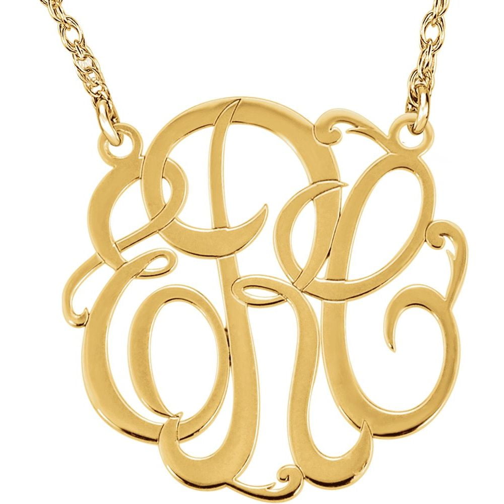 14k Yellow Gold 3-Script Monogram Personalized Necklace Fine Jewelry ...