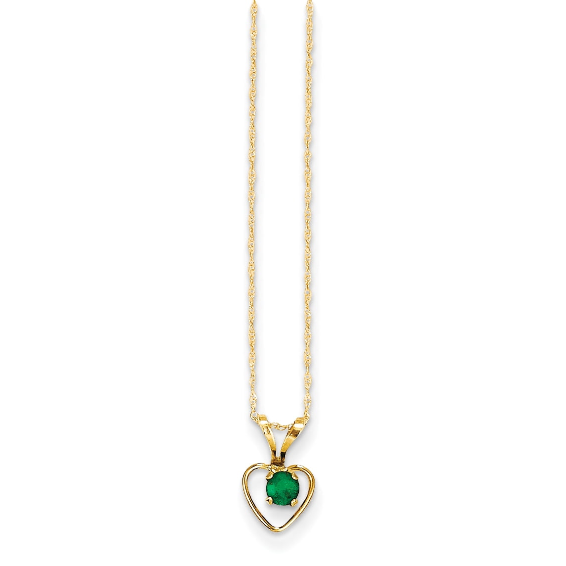 14k Yellow Gold 3mm Green Emerald Heart Birthstone Chain Necklace ...