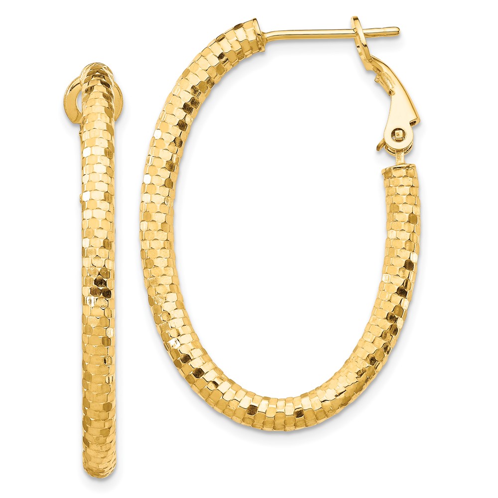 14k Yellow Gold 3mm Medium Diamond Cut Oval Shape Omega Back Hoop ...