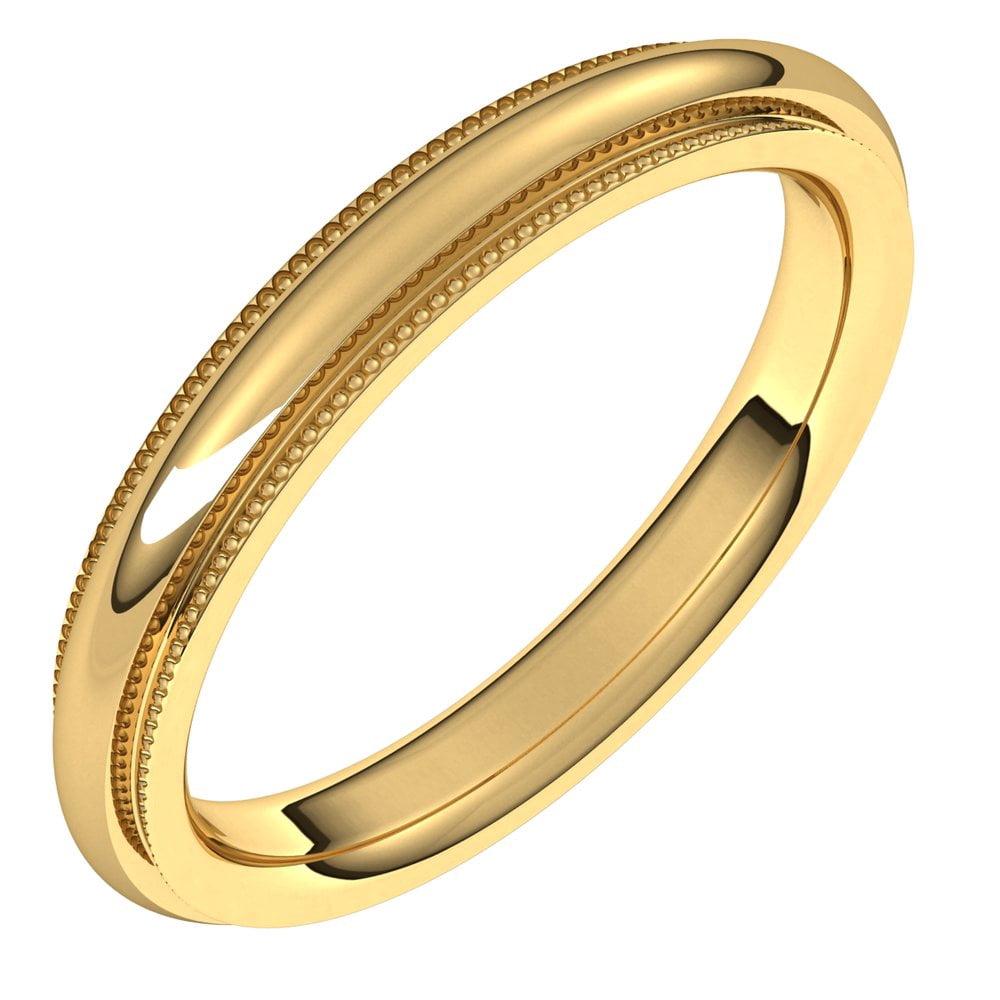14k Yellow Gold 3mm Milgrain Half Round Shape Comfort Fit Edge Classic ...