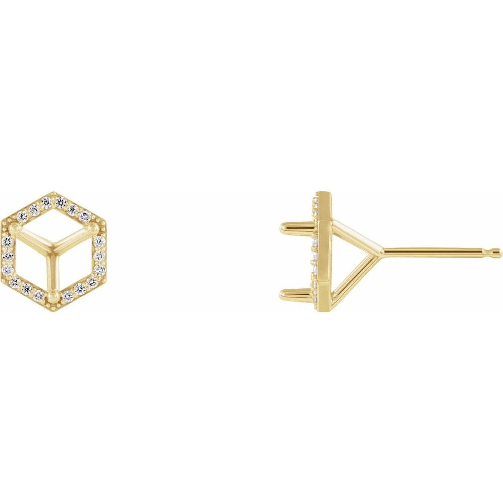 14k Yellow Gold 4.5mm Round Shape Diamond Semi-Set Earrings Mounting ...