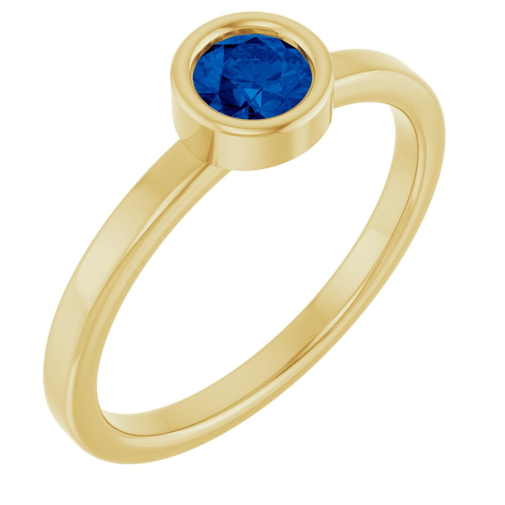 14k Yellow Gold 4.5mm Round Shape Lab-Grown Blue Sapphire Solitaire ...