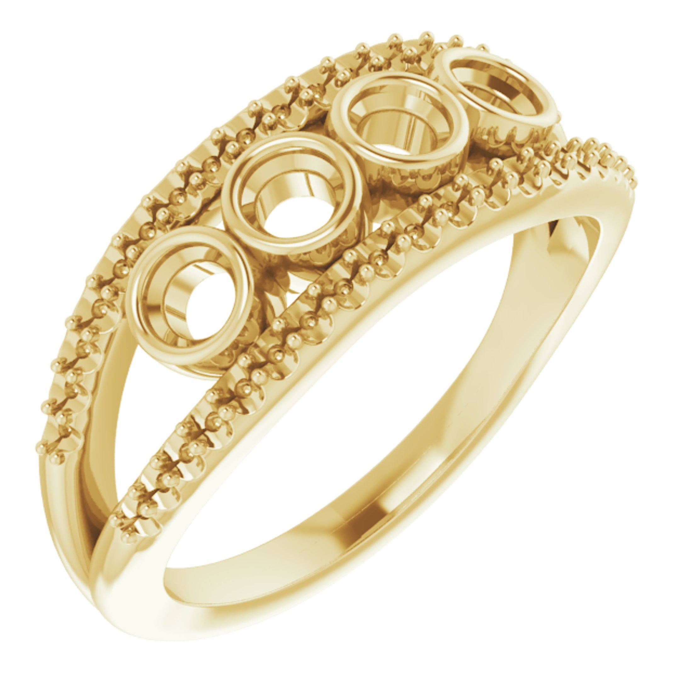 14k Yellow Gold 4 Four-Stone Diamond Semi-Mount Family Negative Space ...