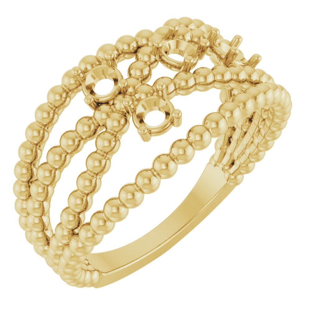 14k Yellow Gold 4 Four-Stone Family Beaded Criss-Cross Freeform Bypass ...
