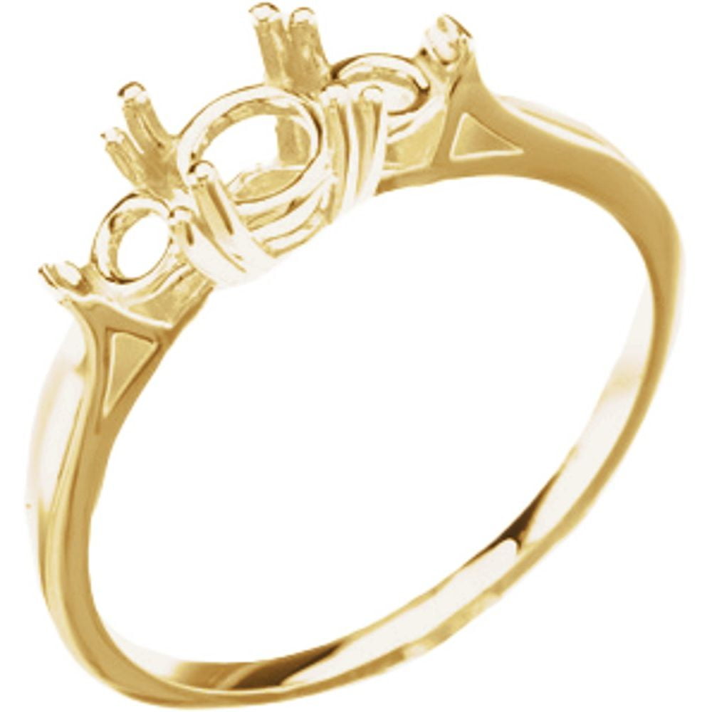 14k Yellow Gold 5.2mm Round Shape Center 3 Three-Stone Bridal Wedding ...