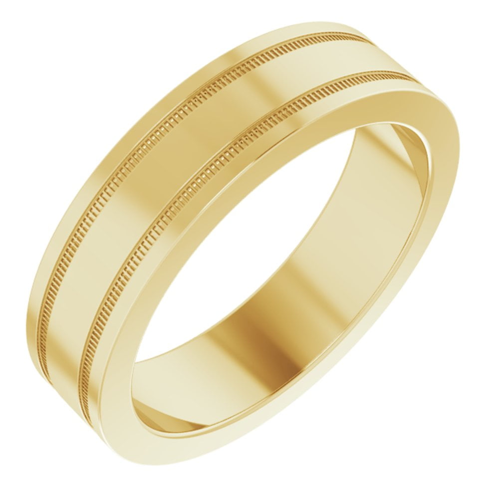 14k Yellow Gold 5mm Flat Edge Bridal Wedding Engagement Anniversary Band Ring with Milgrain Fine ...