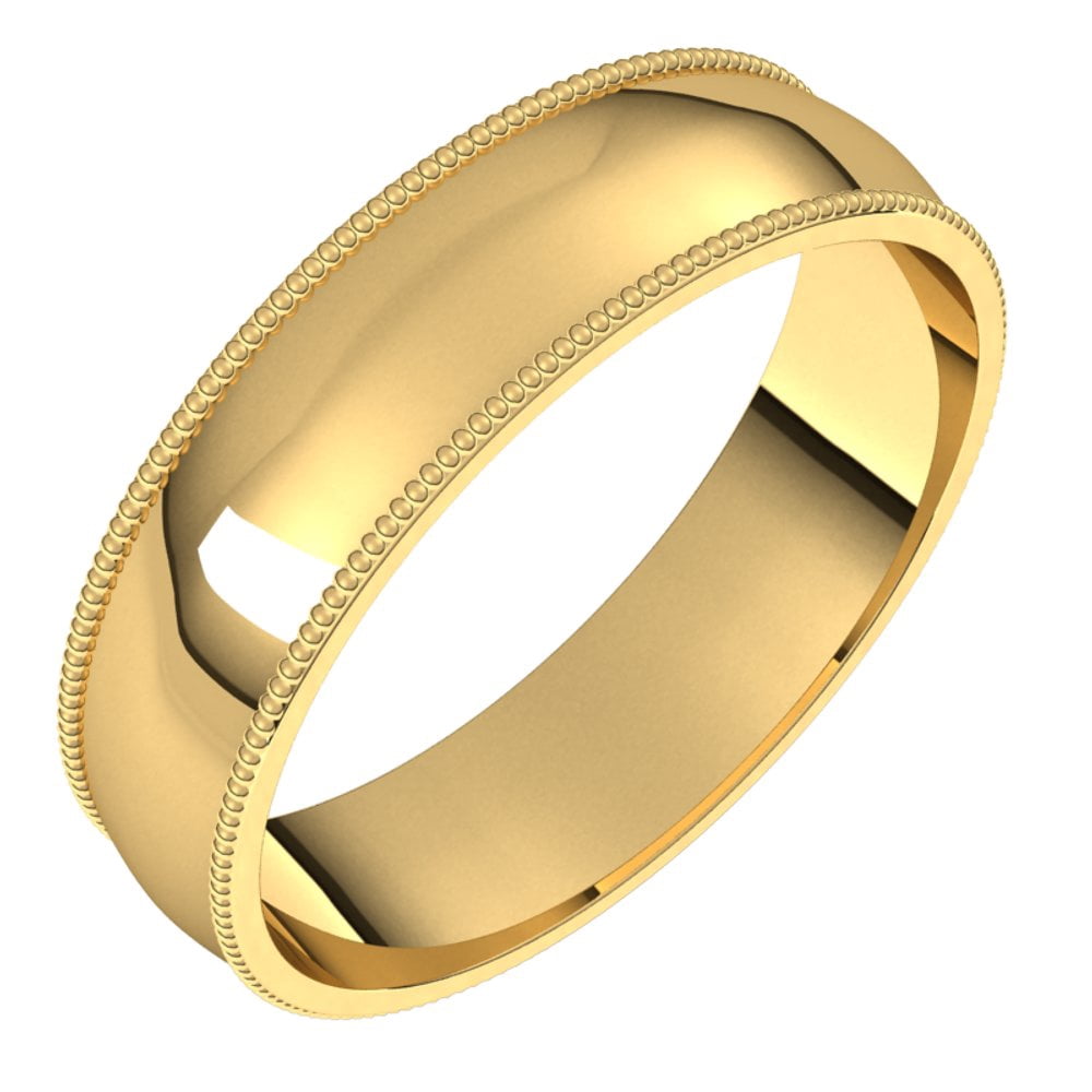 14k Yellow Gold 5mm Milgrain Half Round Shape Comfort Fit Light Classic ...