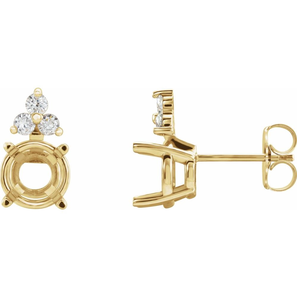 14k Yellow Gold 6.5mm Round Shape Diamond Semi-Set 4-Prong Stud ...