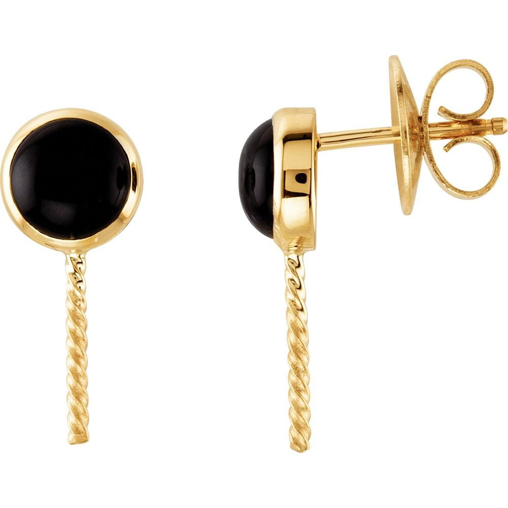 14k Yellow Gold 6mm Round Shape Black Onyx Semi-Set Drop Dangle ...
