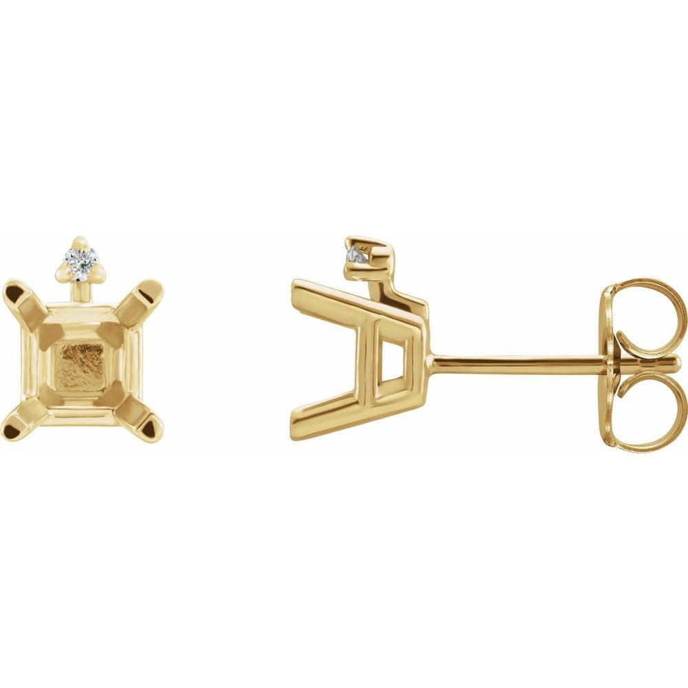 14k Yellow Gold 6x6mm Princess Square Shape Diamond Semi-Set 4-Prong ...