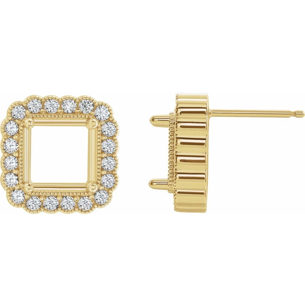 14k Yellow Gold 6x6mm Princess Square Shape Diamond Semi-Set Halo-Style ...