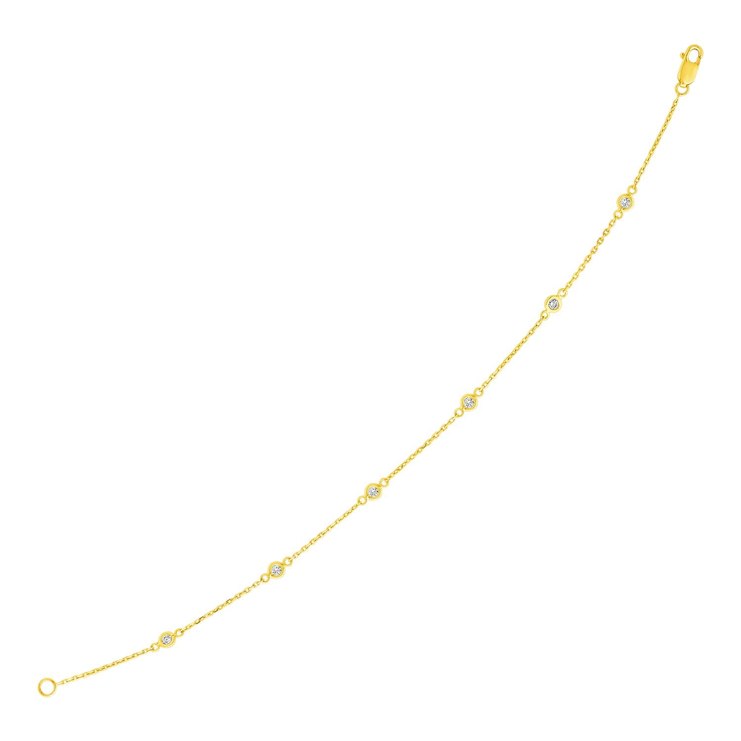 14k Yellow Gold 7 inch Bracelet with Diamond Stations (3.30 mm ...