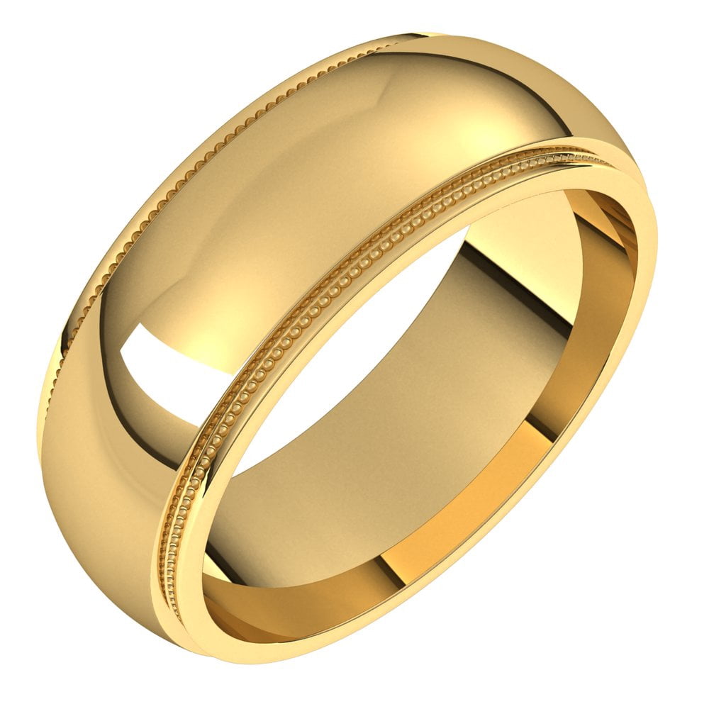 14k Yellow Gold 7mm Milgrain Half Round Shape Edge Classic Bridal ...
