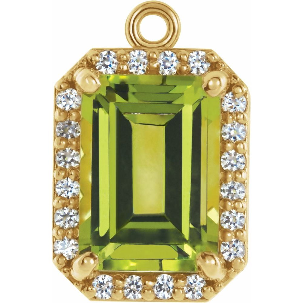 14k Yellow Gold 7x5mm Emerald Cut Diamond Semi-Set Halo-Style Dangle ...