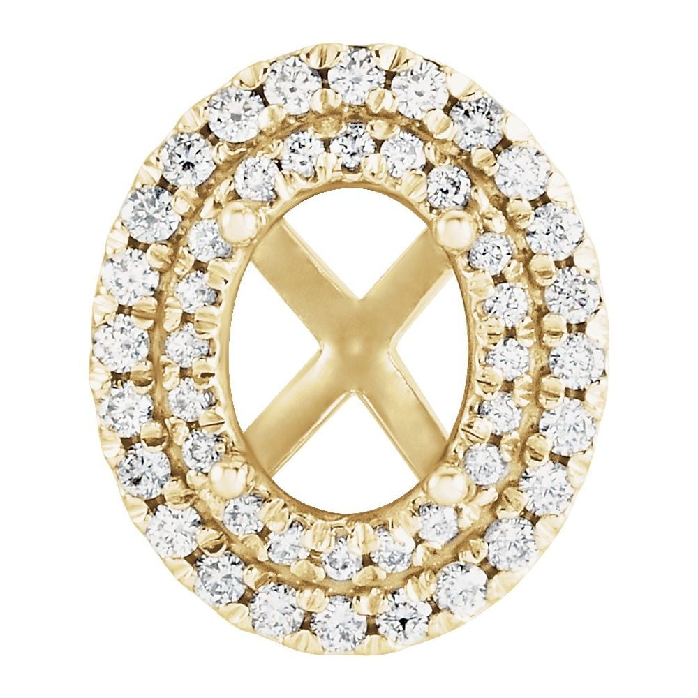 14k Yellow Gold 7x5mm Oval Shape Diamond Semi-Set French-Set Halo-Style ...