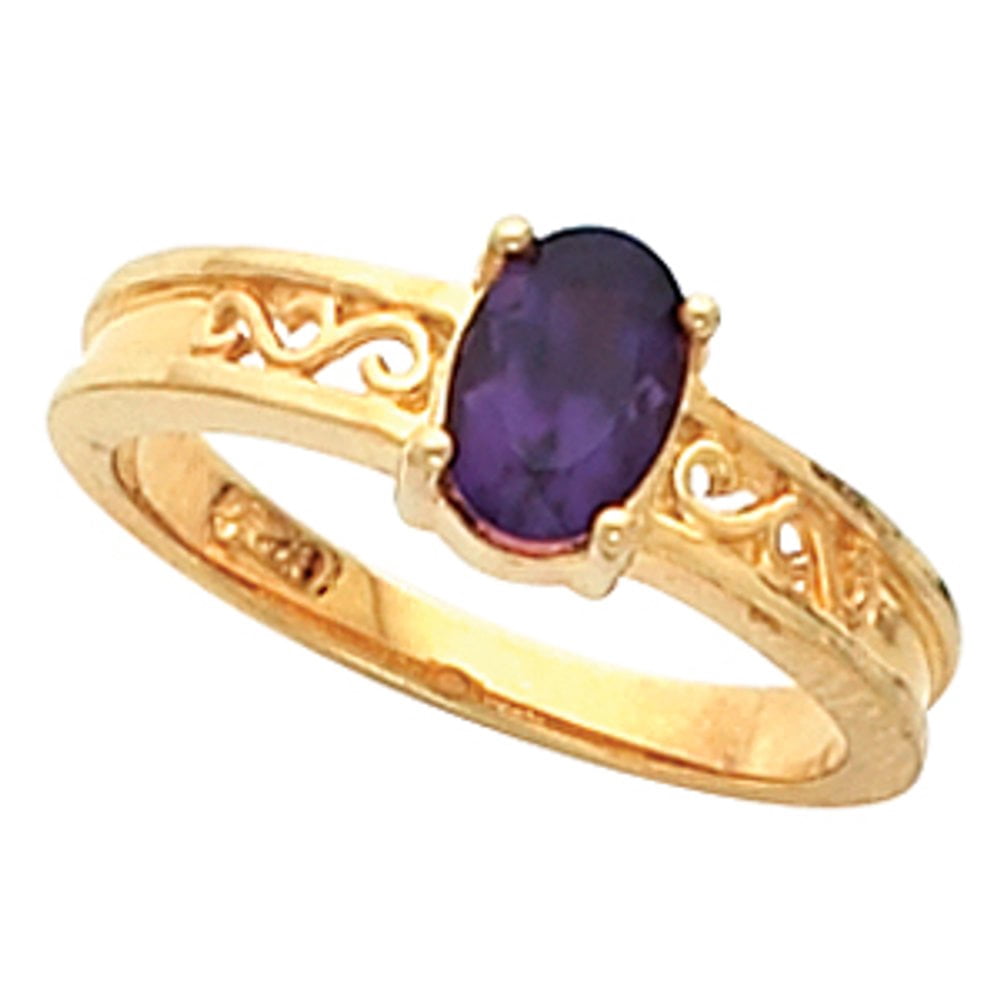 14k Yellow Gold 7x5mm Oval Shape Scroll Solitaire Fashion Ring Fine ...