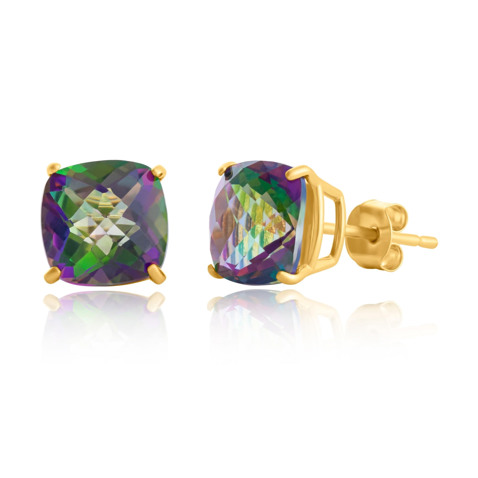 14k Yellow Gold 8mm Cushion Cut November Birthstone Mystic Fire Topaz ...