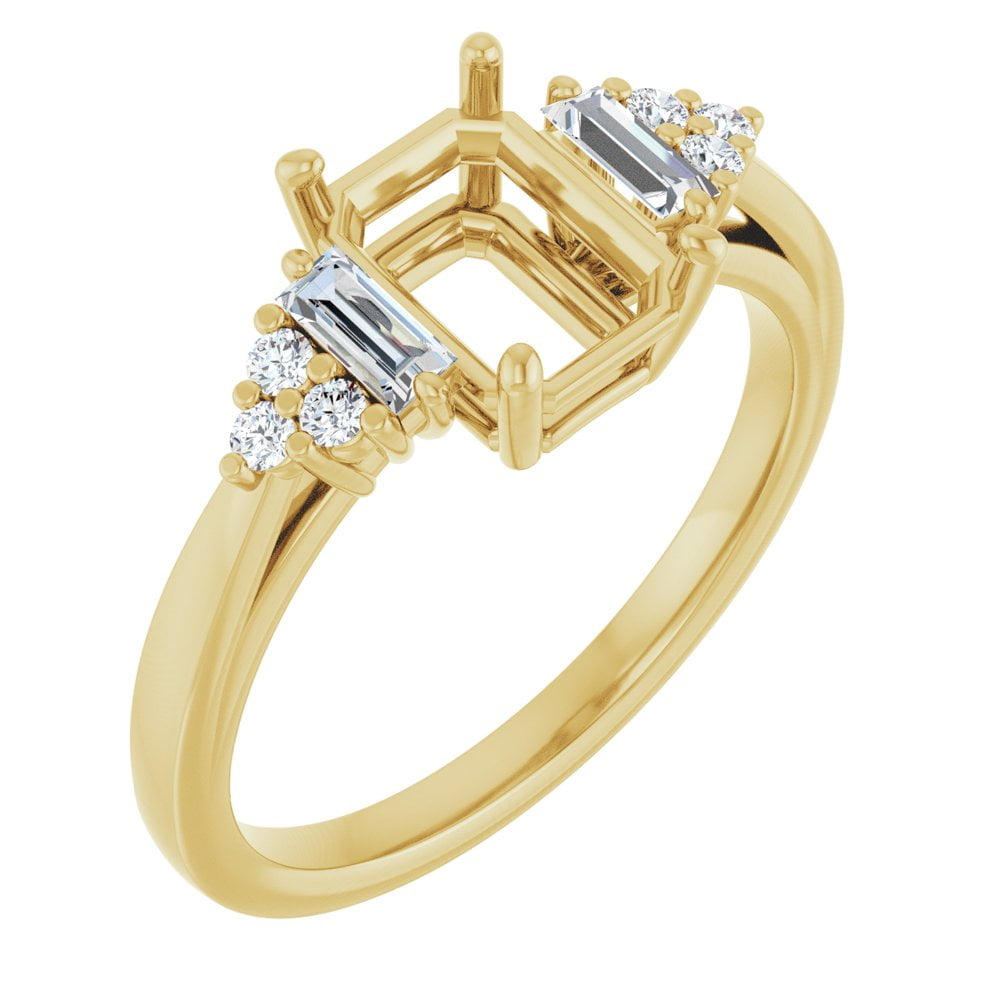 14k Yellow Gold 8x6mm Emerald Cut Diamond Semi-Mount Bridal Wedding ...